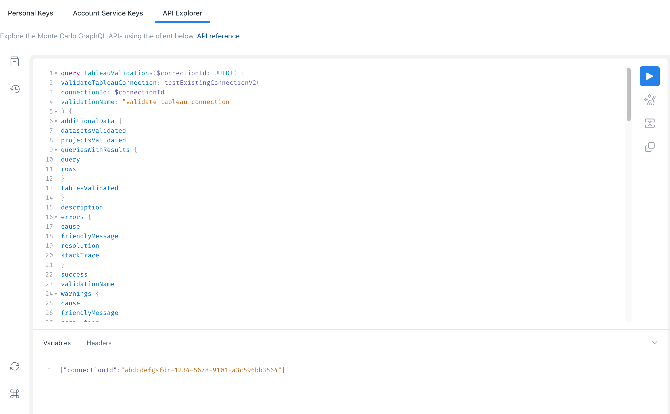 Validate Tableau Connections in the API Explorer – Monte Carlo Data